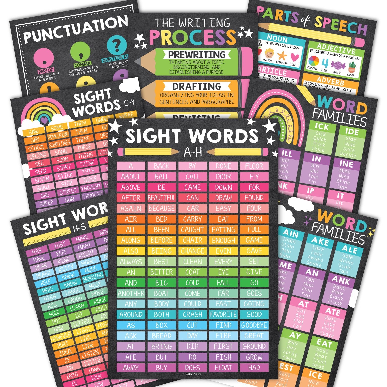 Sight Words Posters | Set of 8 | Educational Posters - Colorful Chalk ...